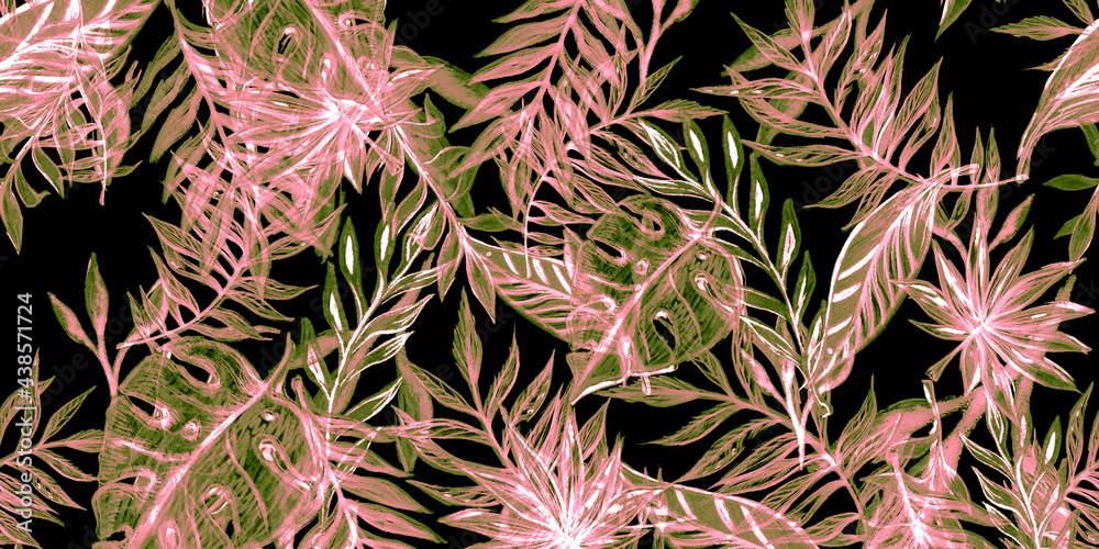 Hawaiian Print Designs. Green Pattern Banana Leaves. Pink Vintage ...