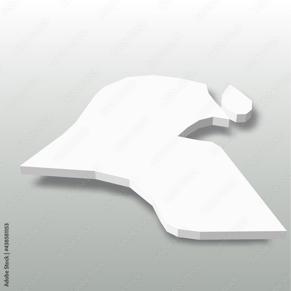 Kuwait - white 3D silhouette map of country area with dropped shadow on ...