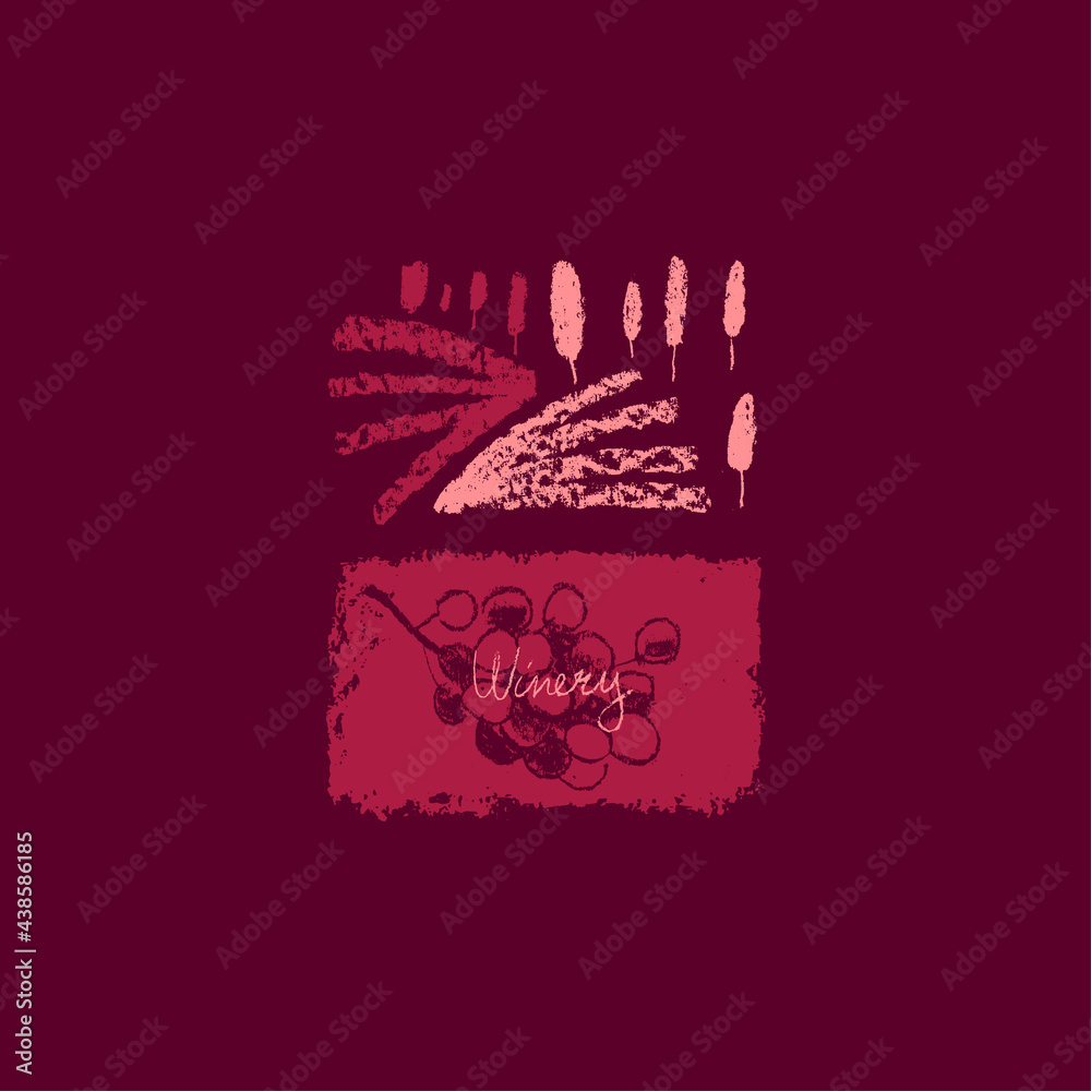 Grape vine field drawing. Winery sign template. Hand drawn pencil ...