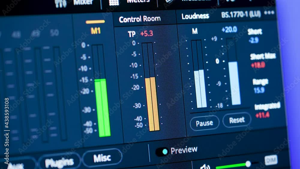 Musical equalizer. Audio editing in the recording studio. Creation of ...