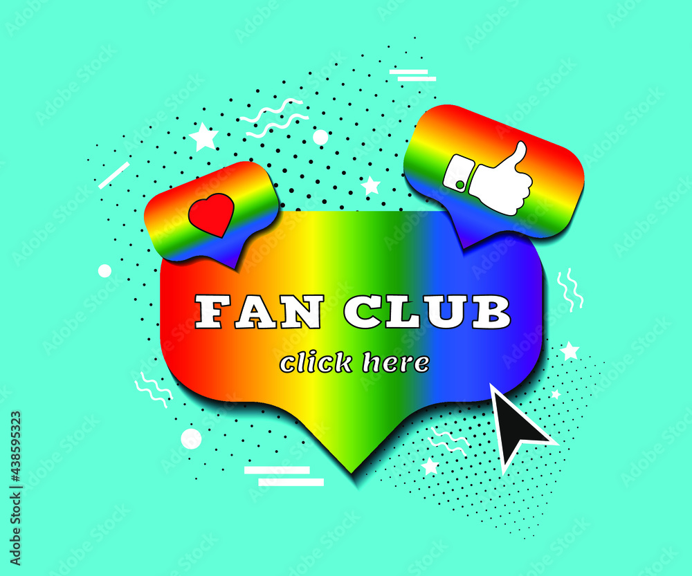 Fan club in LGBT flag colors, social media, conversation bubble, thumbs ...
