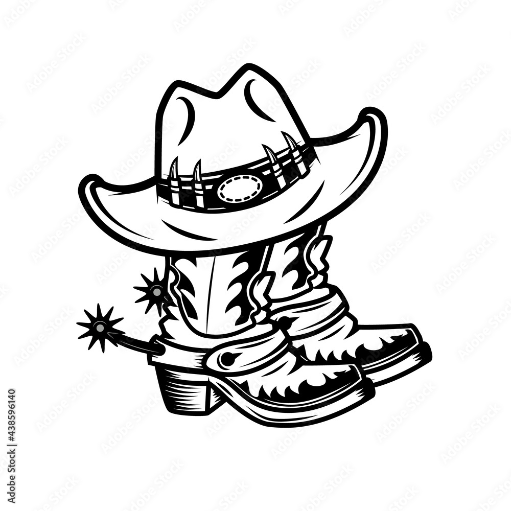 Cowboy hat and cowboy boots. Design element for poster, card, banner ...