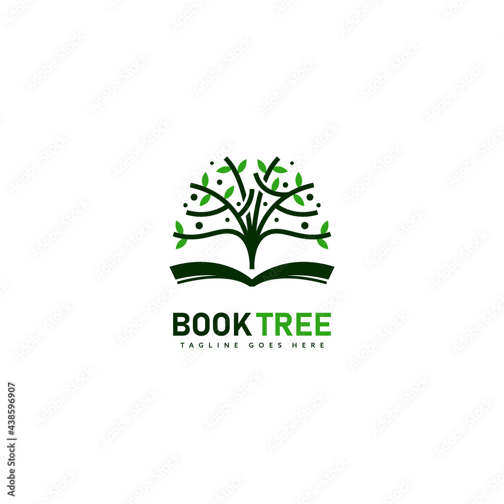 Vetor de Book of tree logo, green tree growing on book icon ...