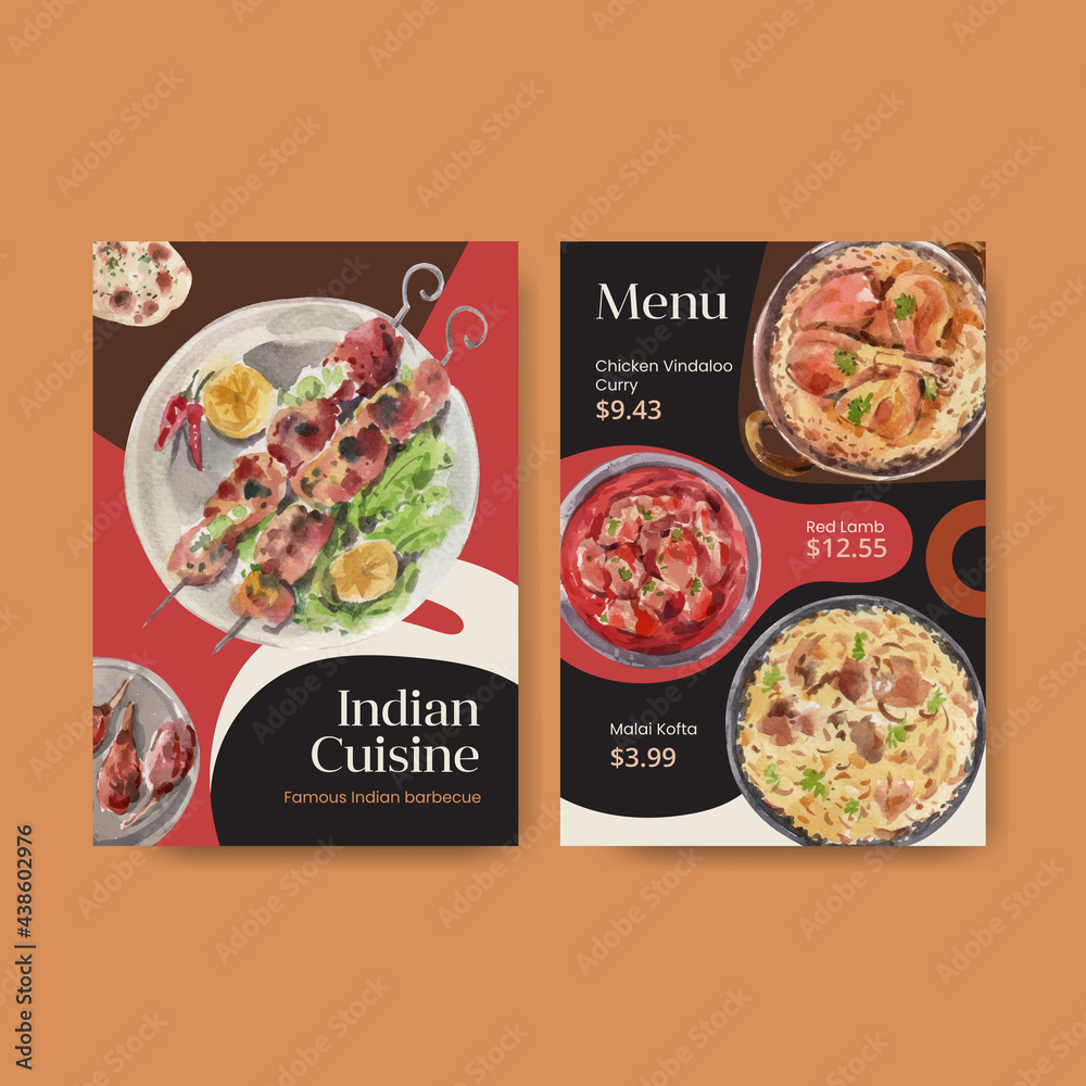 Menu template with Indian food concept design for restaurant and bistro ...