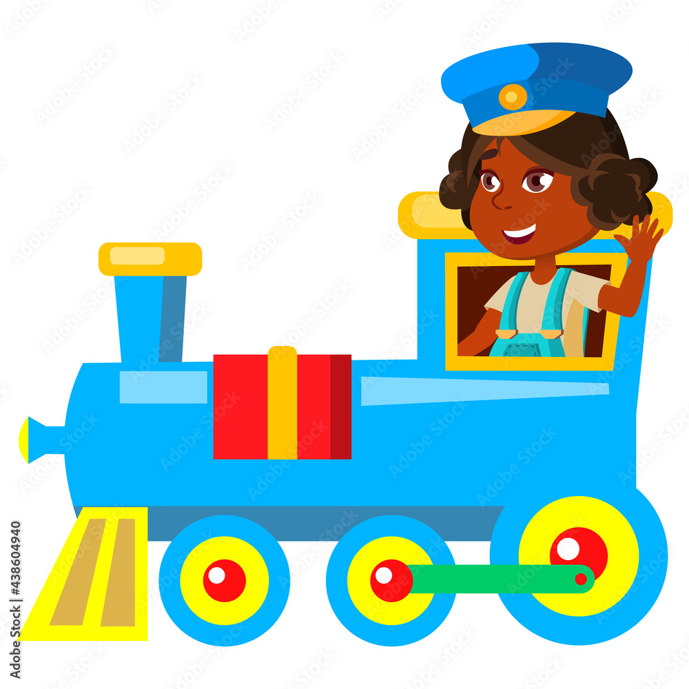 indian girl playing captain and driving train transport cartoon vector ...