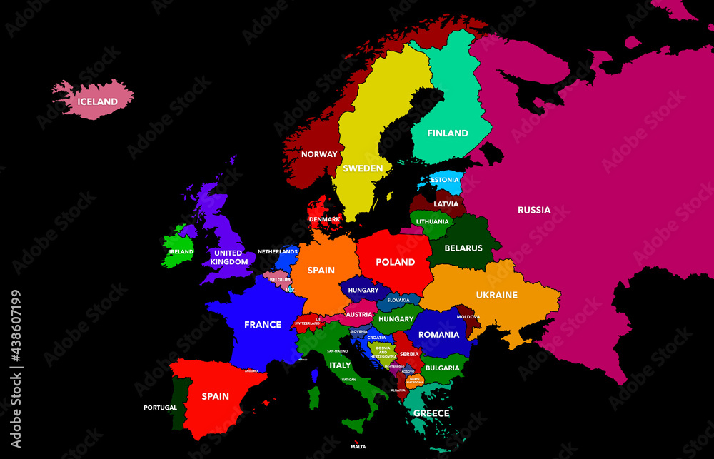 Map of Europe with names. Black background version. 4K Stock ...