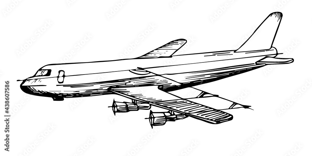 hand drawn monochromatic airplane vintage doodle illustration of a ...