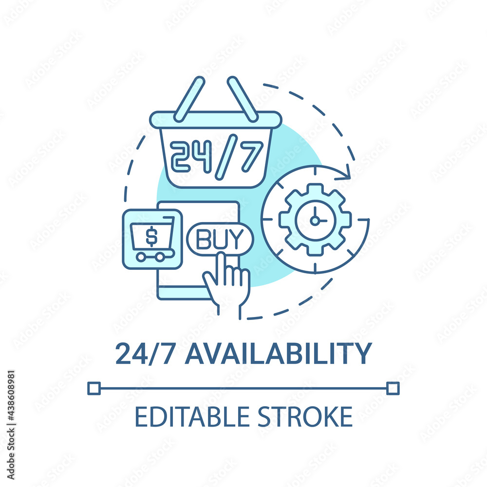 24 7 availability concept icon. E-marketplace benefit abstract idea ...