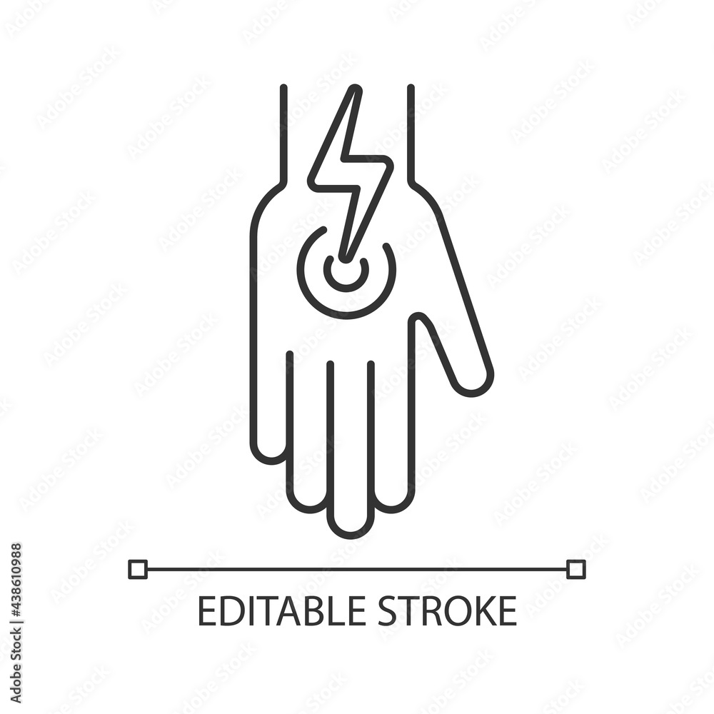 Cramps in arms and legs linear icon. Acute joint pain in arm. Ache from ...