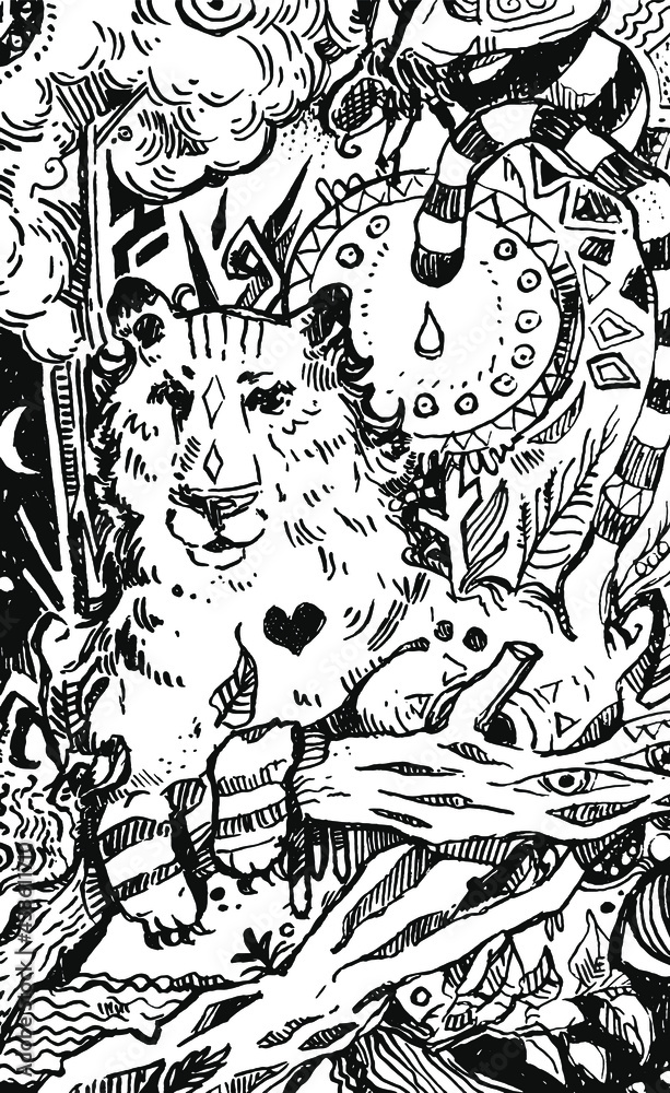 Funny doodle illustration. Magic abstract art. Can be used as tattoo or ...