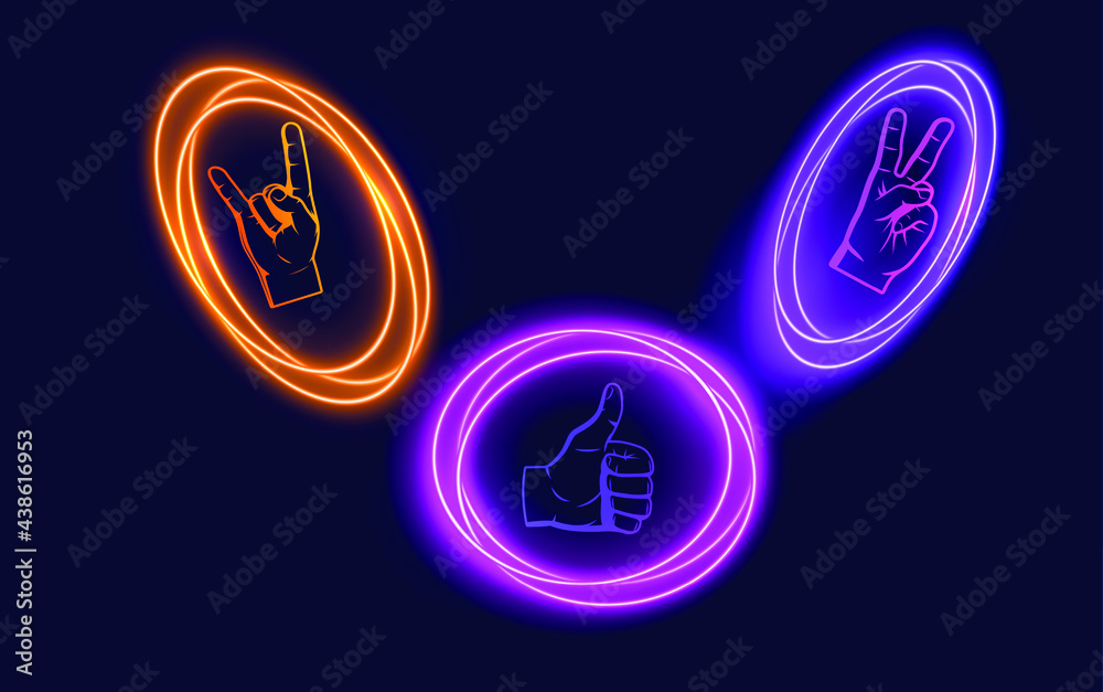 A modern minimalist art collage in neon bold colors with hands showing ...