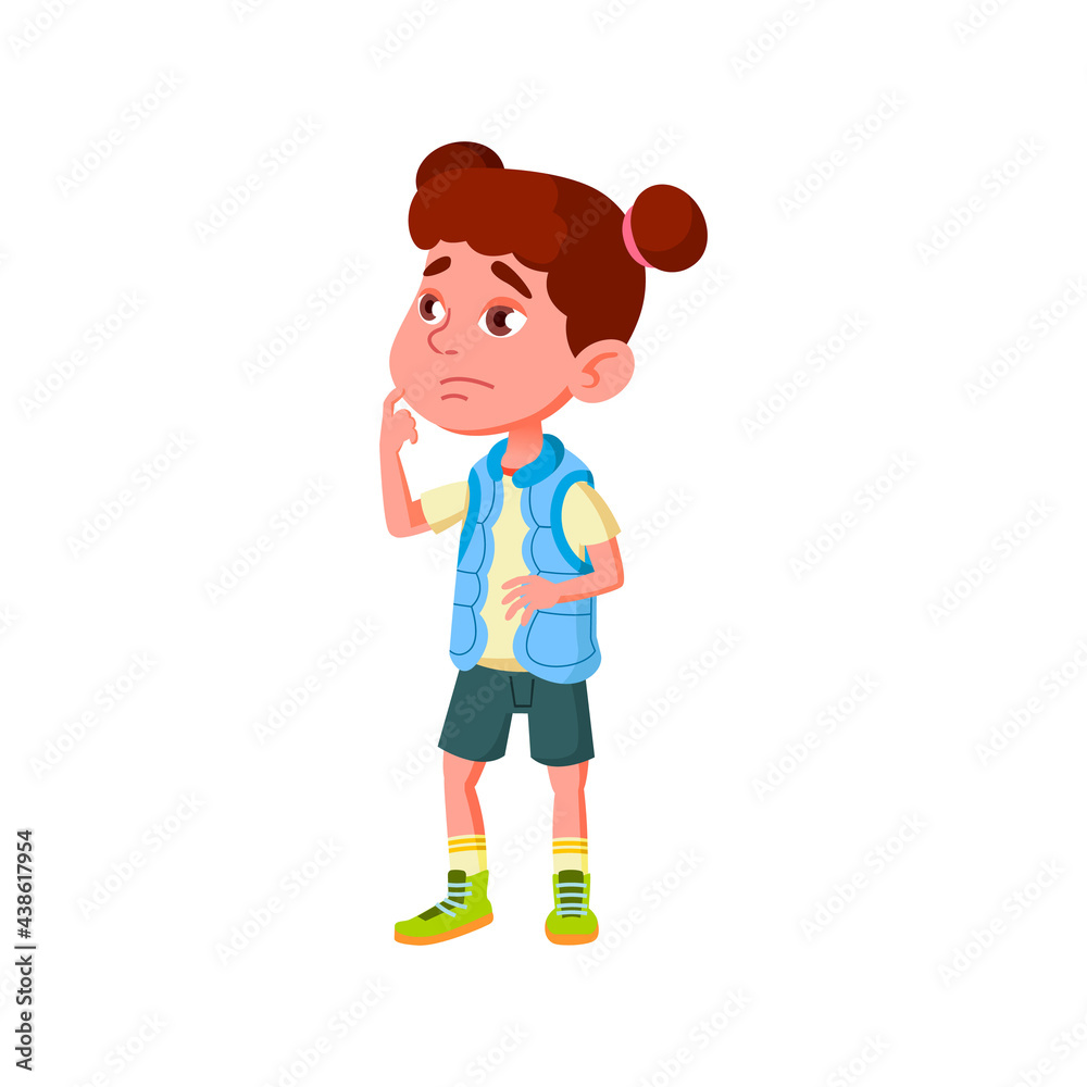 doubtful girl thinking about her bad grade cartoon vector. doubtful ...