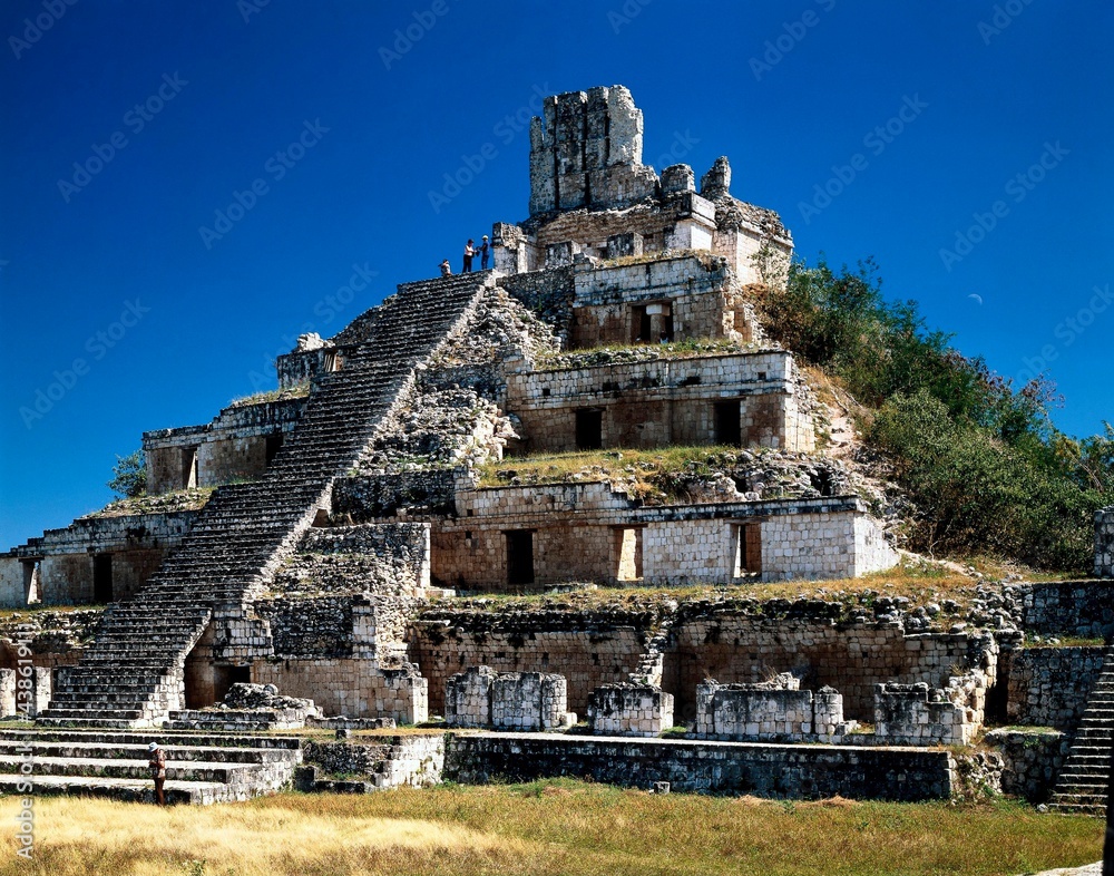mexico, campeche, building of the five floors, central america, edzna ...