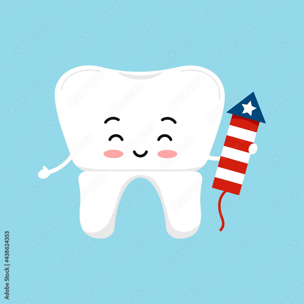 4 th of July tooth crown dental icon isolated. Dentist cute tooth crown ...