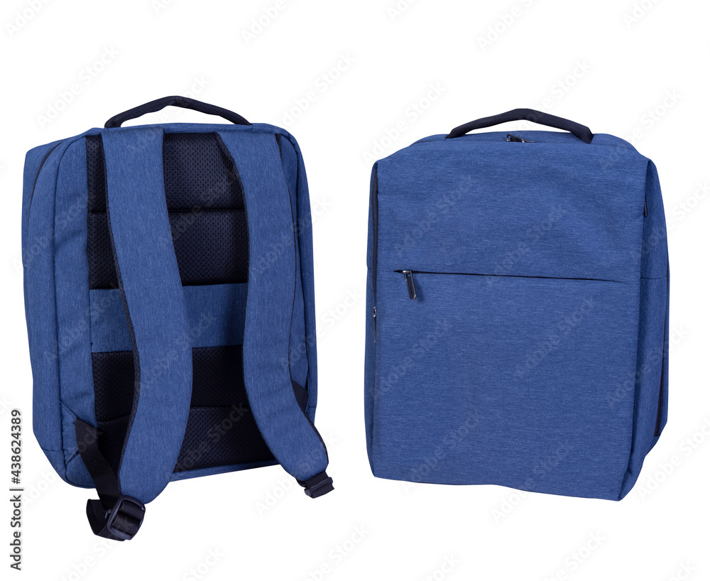 Blue backpack front and back view, isolated over white background Stock ...