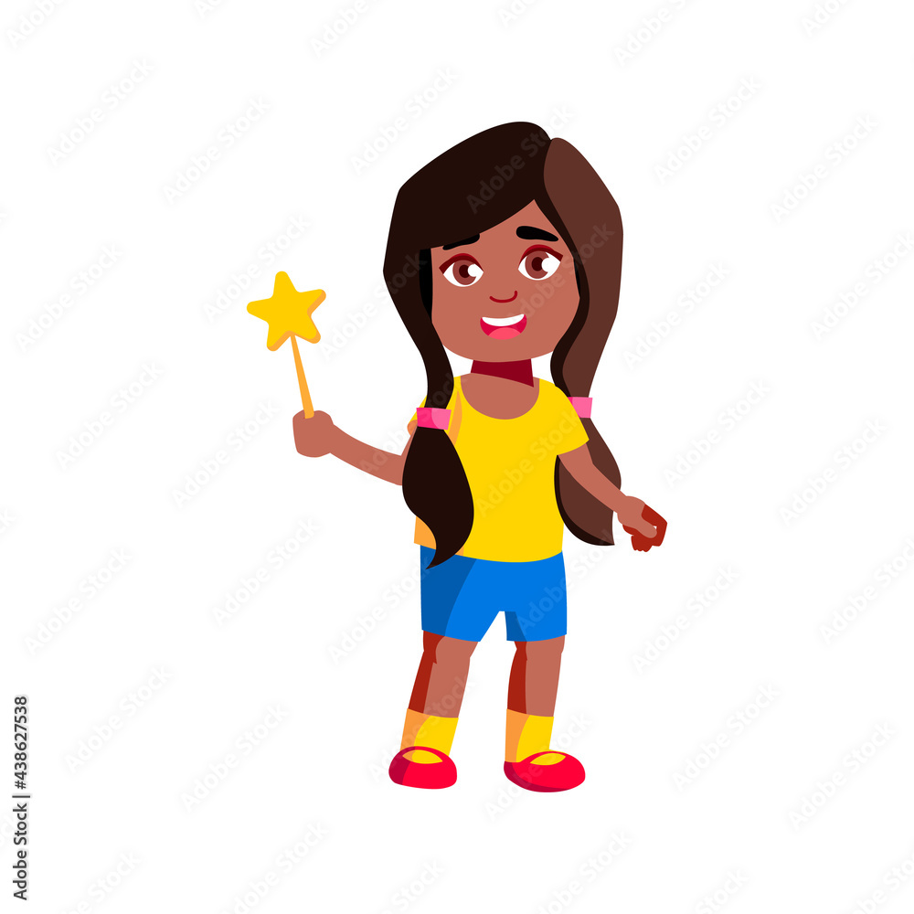 pretty little girl playing fairy with magic stick cartoon vector ...
