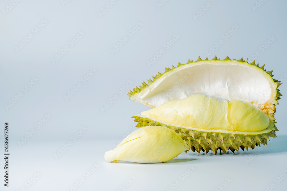 Durian mon thong is king of fruits durian on white background. Pulp of ...