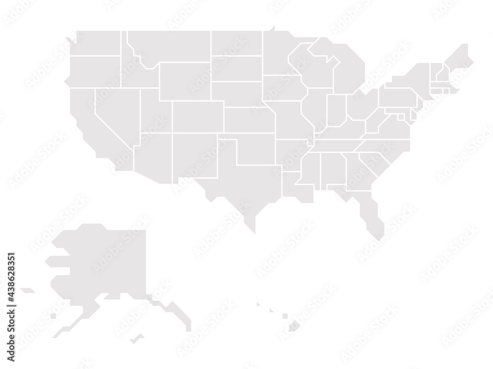 Grey simplified map of USA, United States of America. Retro style ...