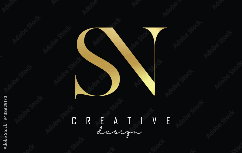 Golden SN s n letter design logo logotype concept with serif font and ...