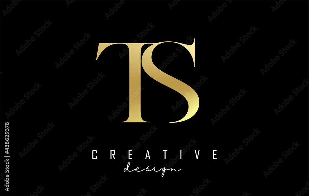 Golden TS t s letter design logo logotype concept with serif font and ...