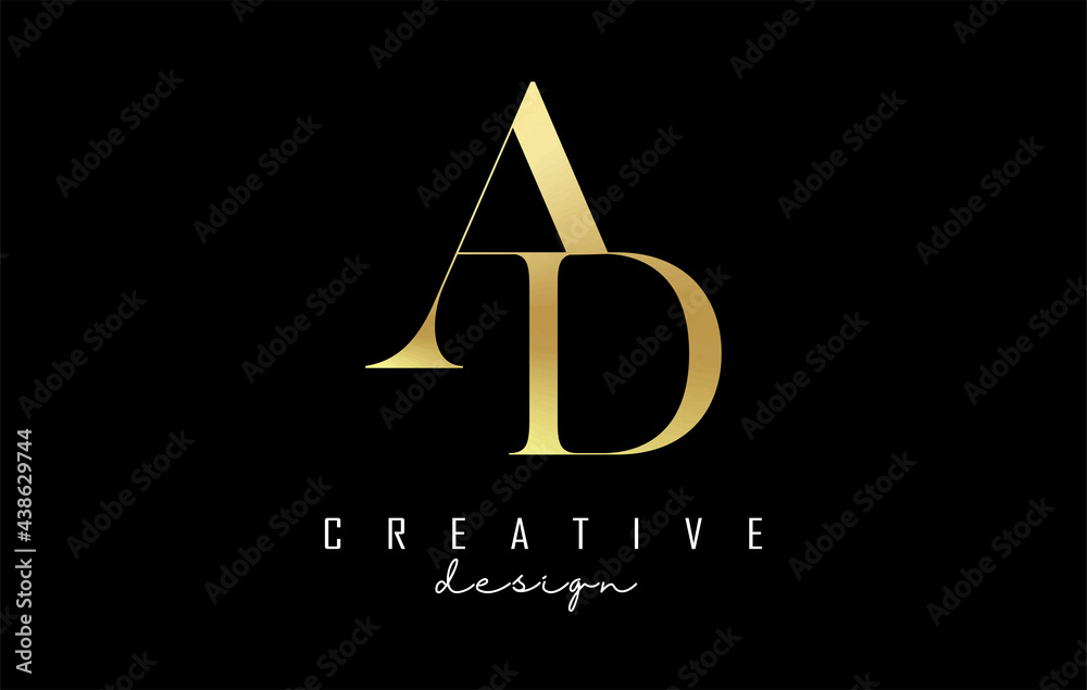 Golden AD a d letter design logo logotype concept with serif font and ...