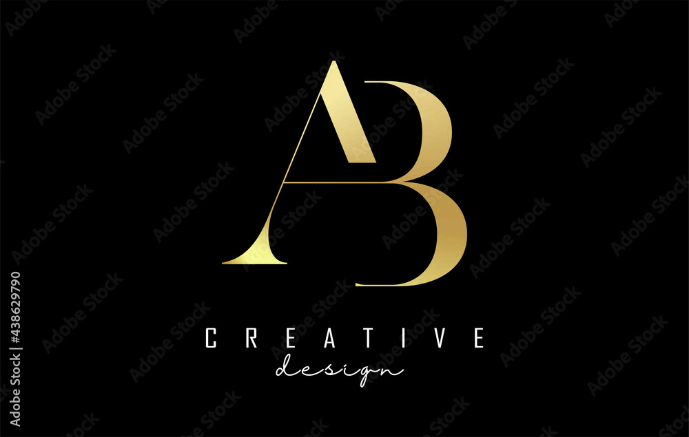 Golden AB a b letter design logo logotype concept with serif font and ...