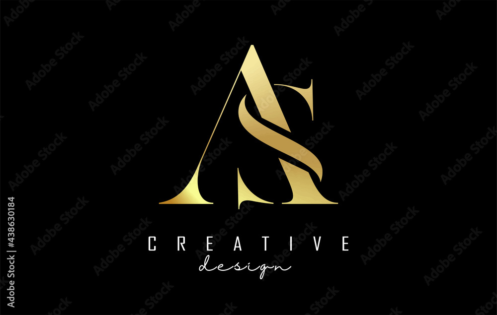 Golden AS a s letter design logo logotype concept with serif font and ...