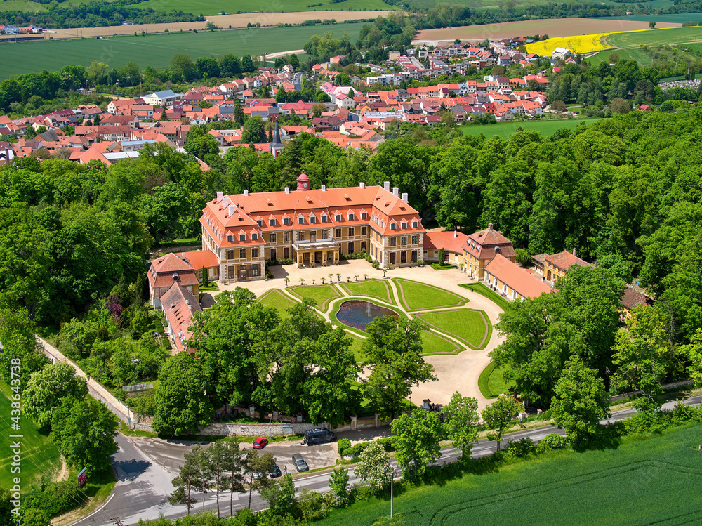 Aerial view of classicist chateau of French style. Large chateau, built ...