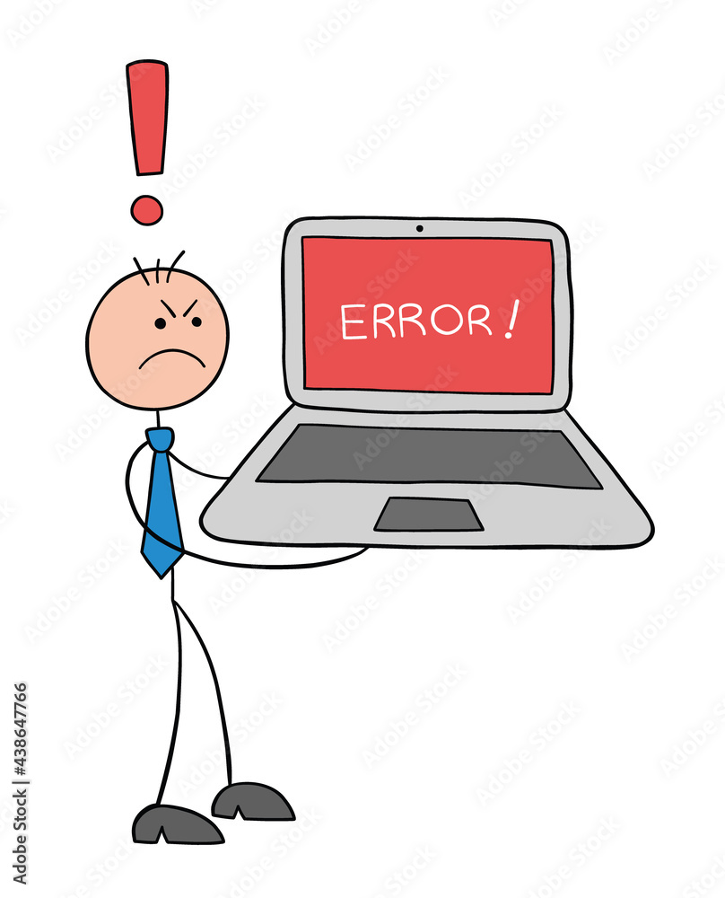 Stickman businessman character angry because laptop error, vector ...