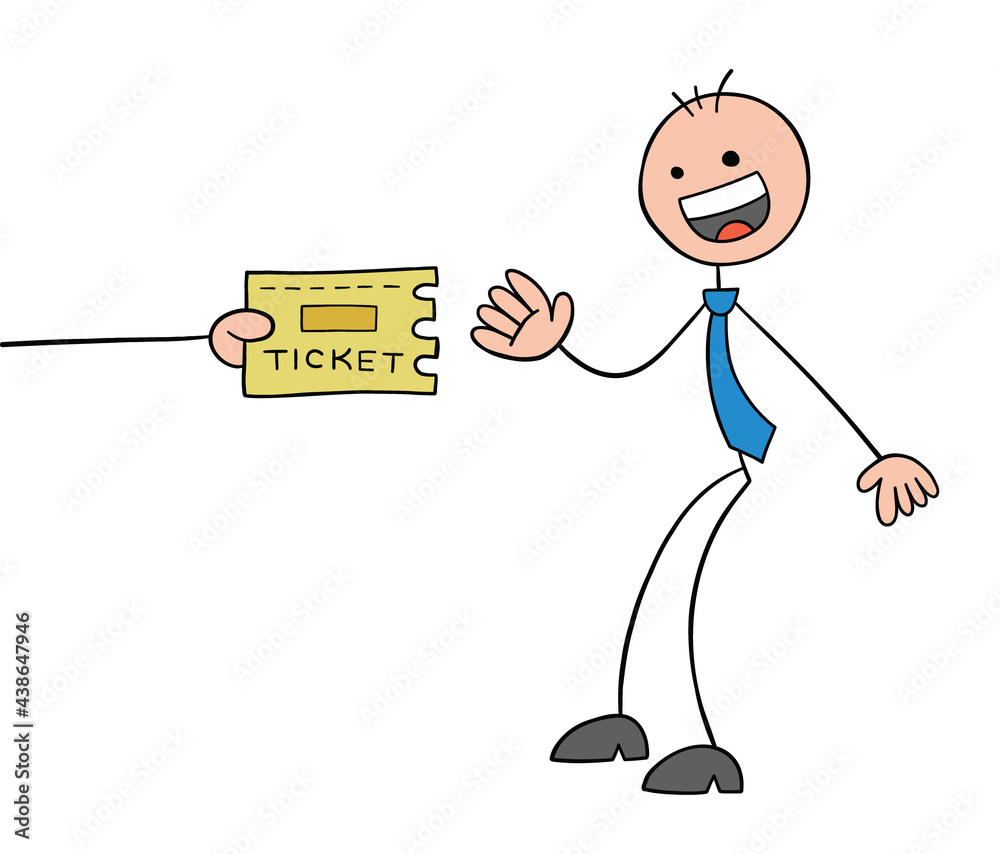 Stickman businessman character taking a ticket and very happy, vector ...