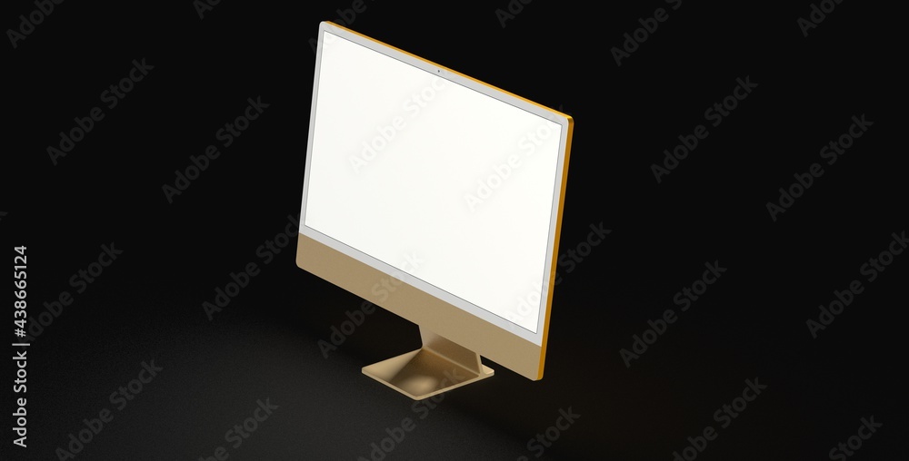 Realistic 3D Computer, with a white screen, isolated on a background ...