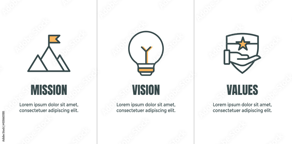 Mission Vision and Values Icon Set with mission statement, vision icon ...