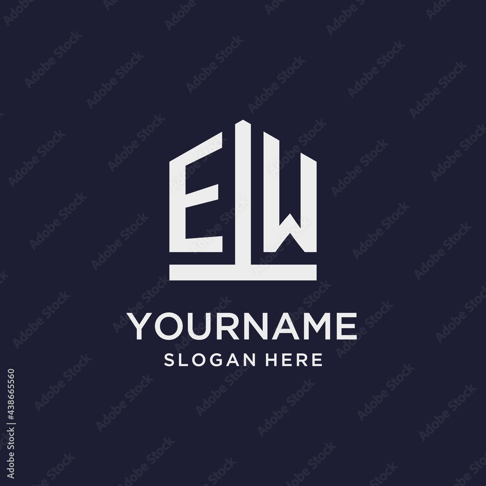 EW initial monogram logo design with pentagon shape style Stock Vector ...