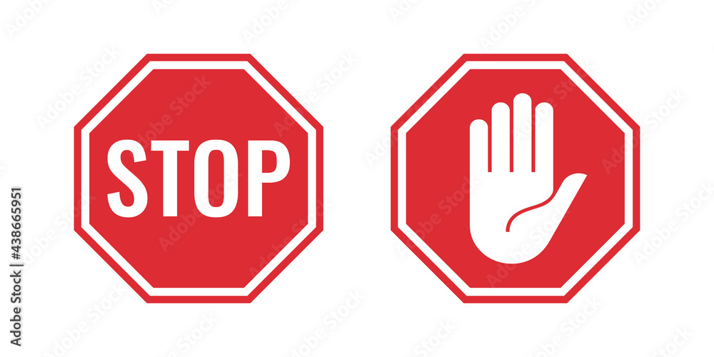Stop signs with stop word and the hand symbol isolated on white ...