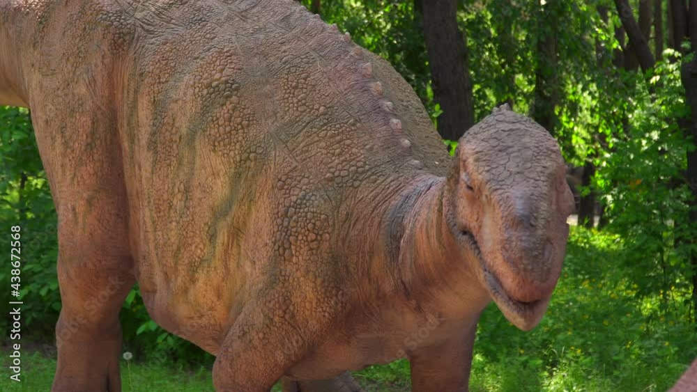 The long-necked dinosaur turns its head. A dinosaur from the Mesozoic ...