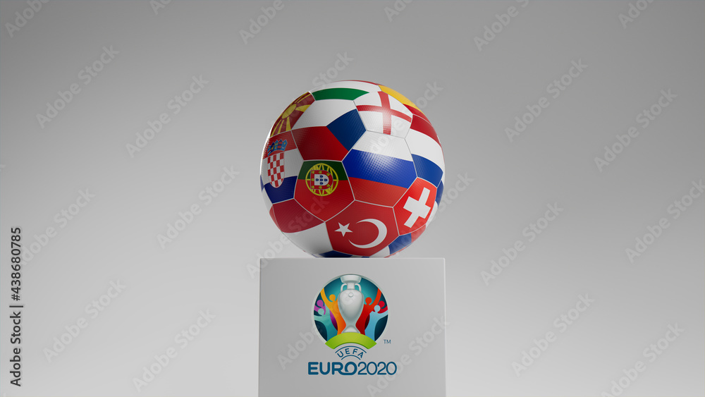 Euro Flag Football on a plinth against a White Background. UEFA Euro ...