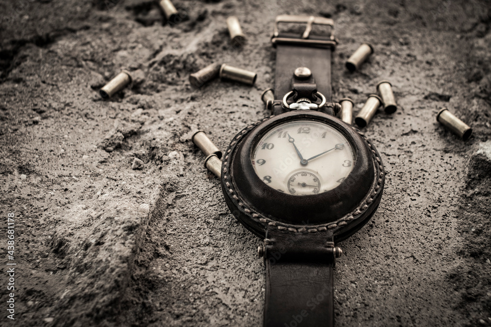 vintage military watches and bullet casings Stock Photo | Adobe Stock