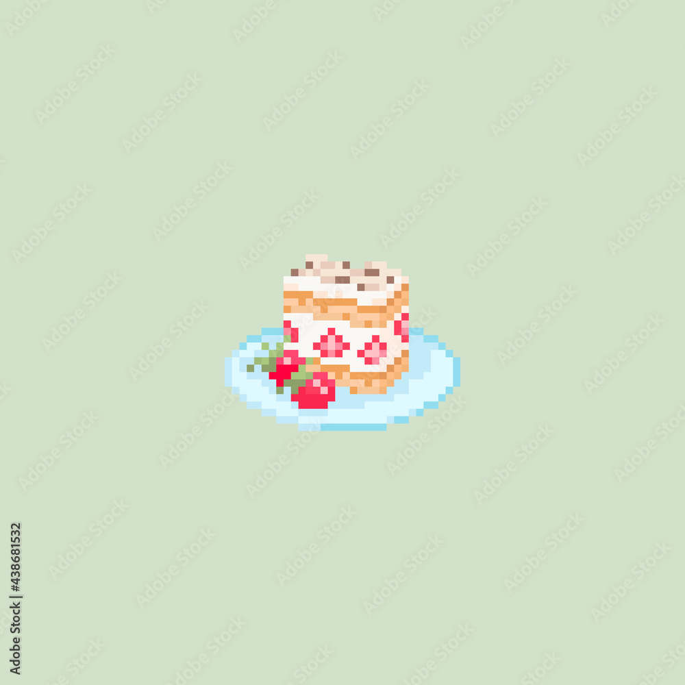 Pixel art shortcake icon. Vector Retro 8 bit illustration of strawberry ...