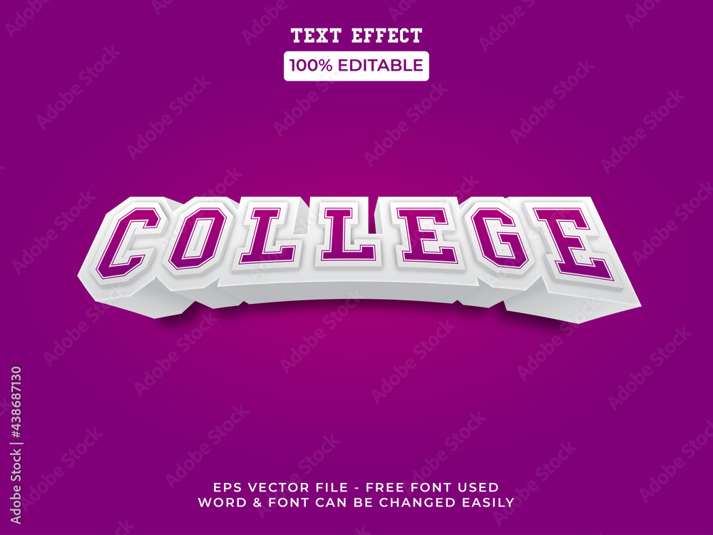 3d college text effect style. Editable text effect sport theme. Stock ...