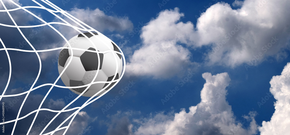 3D-illustration. Goal net texture for ball in goal with sun rays. Blue ...