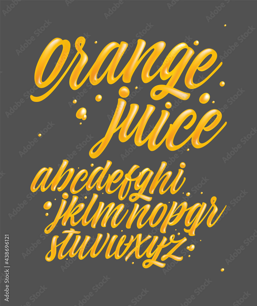 Fruit alphabet made of fresh natural orange juices isolated on white ...