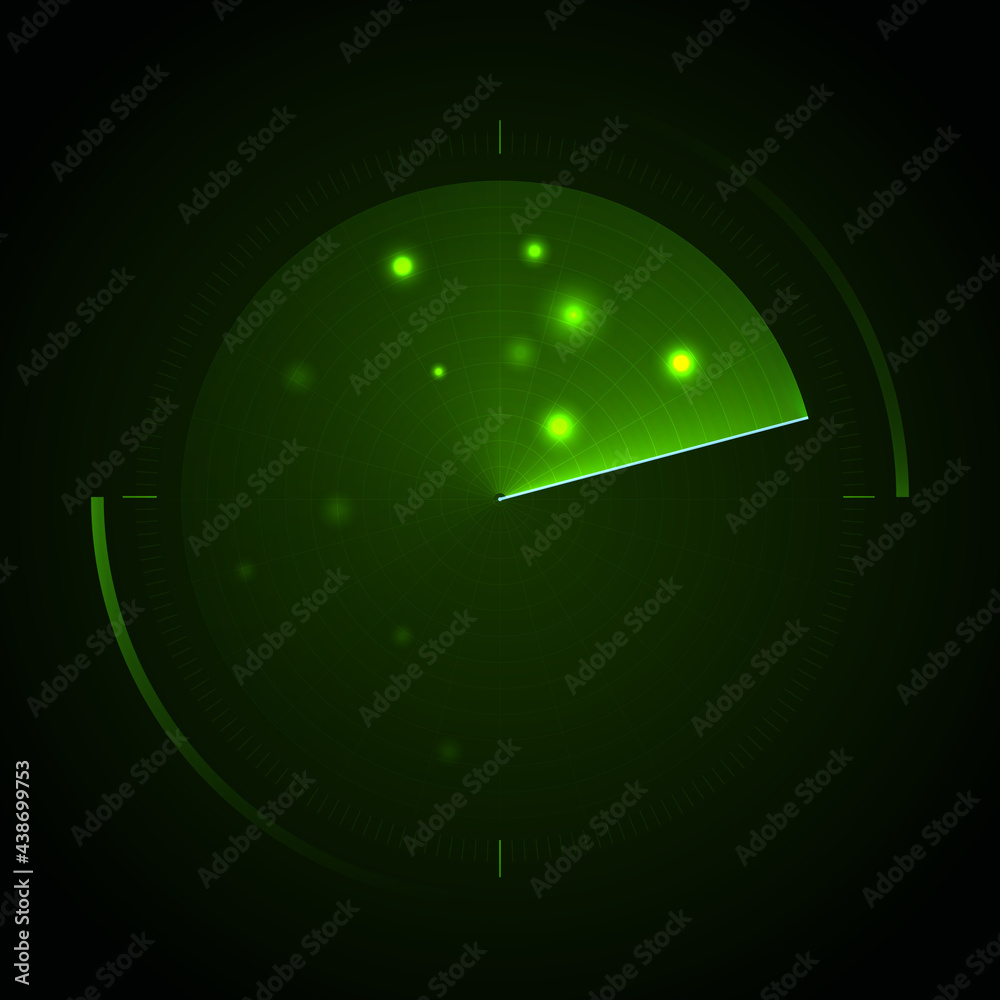 Radar Screen. Hud display. Vector Radar interface on dark background ...