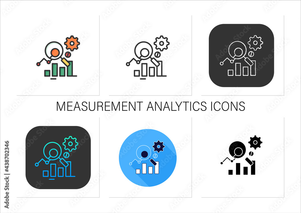 Measurement analytics icons set.Combines measurement science and ...
