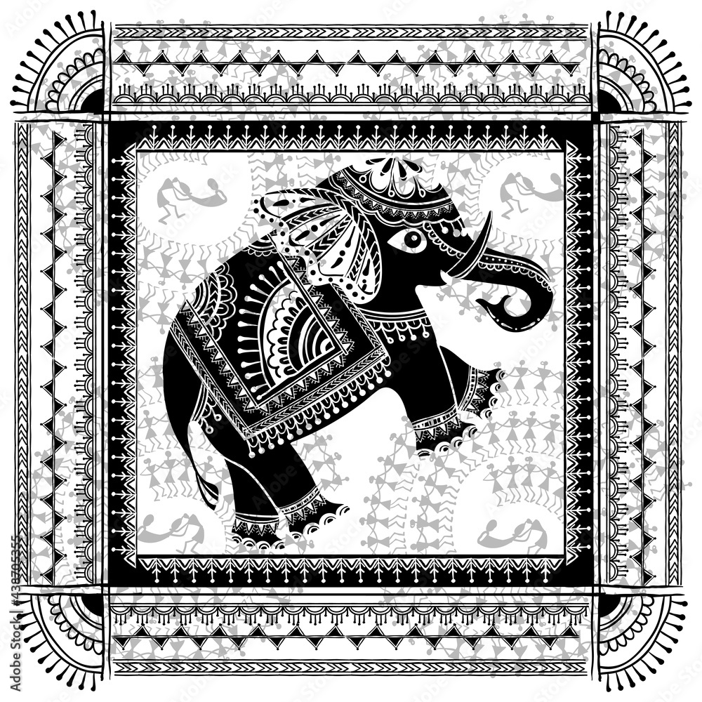 Warli painting with an elephant - hand drawn traditional the ancient ...