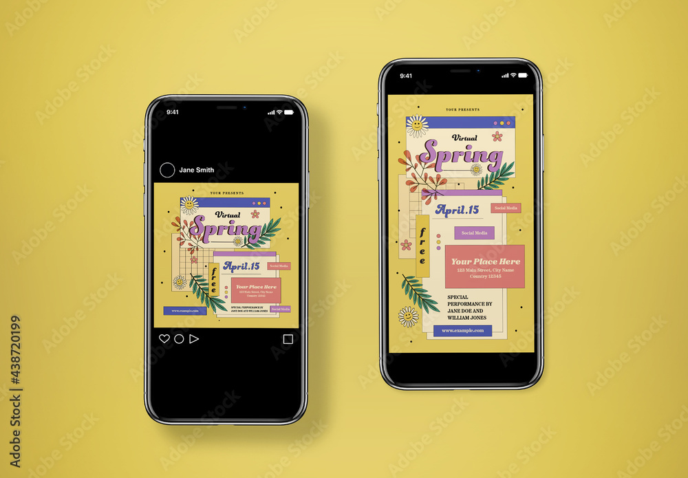 Virtual Spring Break Social Media Layout Stock Template | Adobe Stock