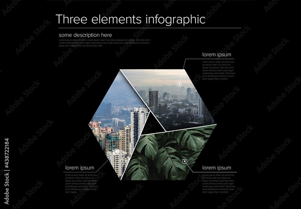 Abstract Shape Infographic Layout with Photo Placeholders on Dark ...