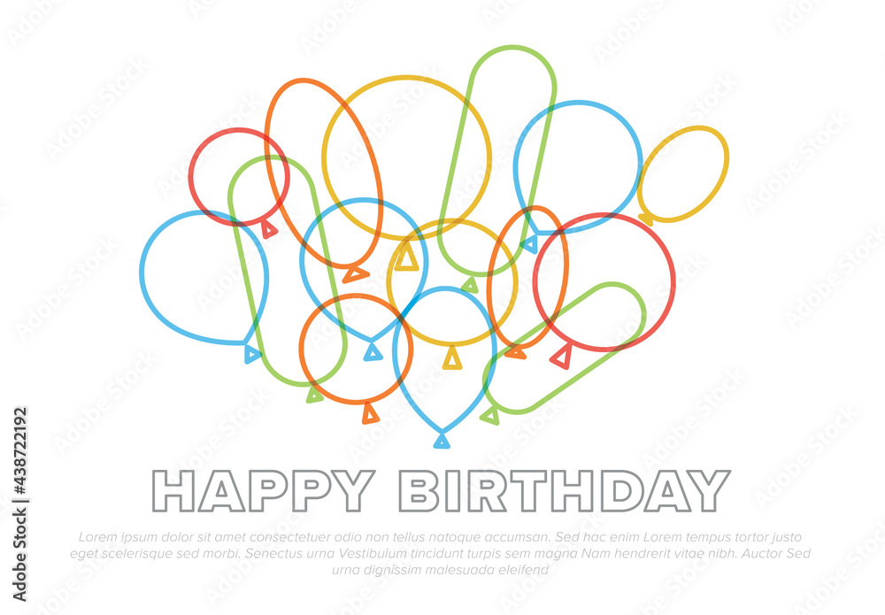 Minimalist Happy Birthday Card Illustration Layout with Balloons Shapes ...