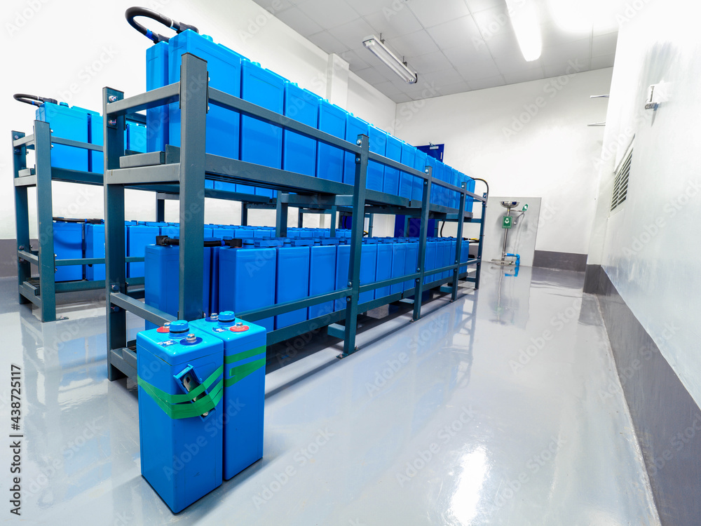 Battery room in power plant for back up emergency case with closed up ...