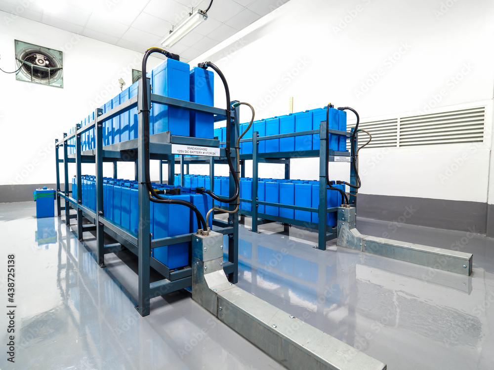 Battery room in power plant for back up emergency case with closed up ...