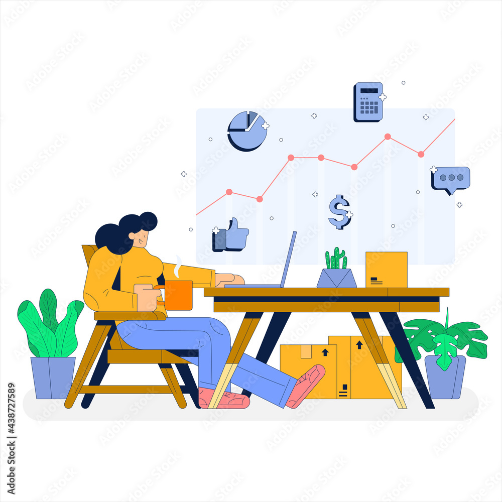 Store Seller Analytics. Offline shopping cartoon illustration. Store ...